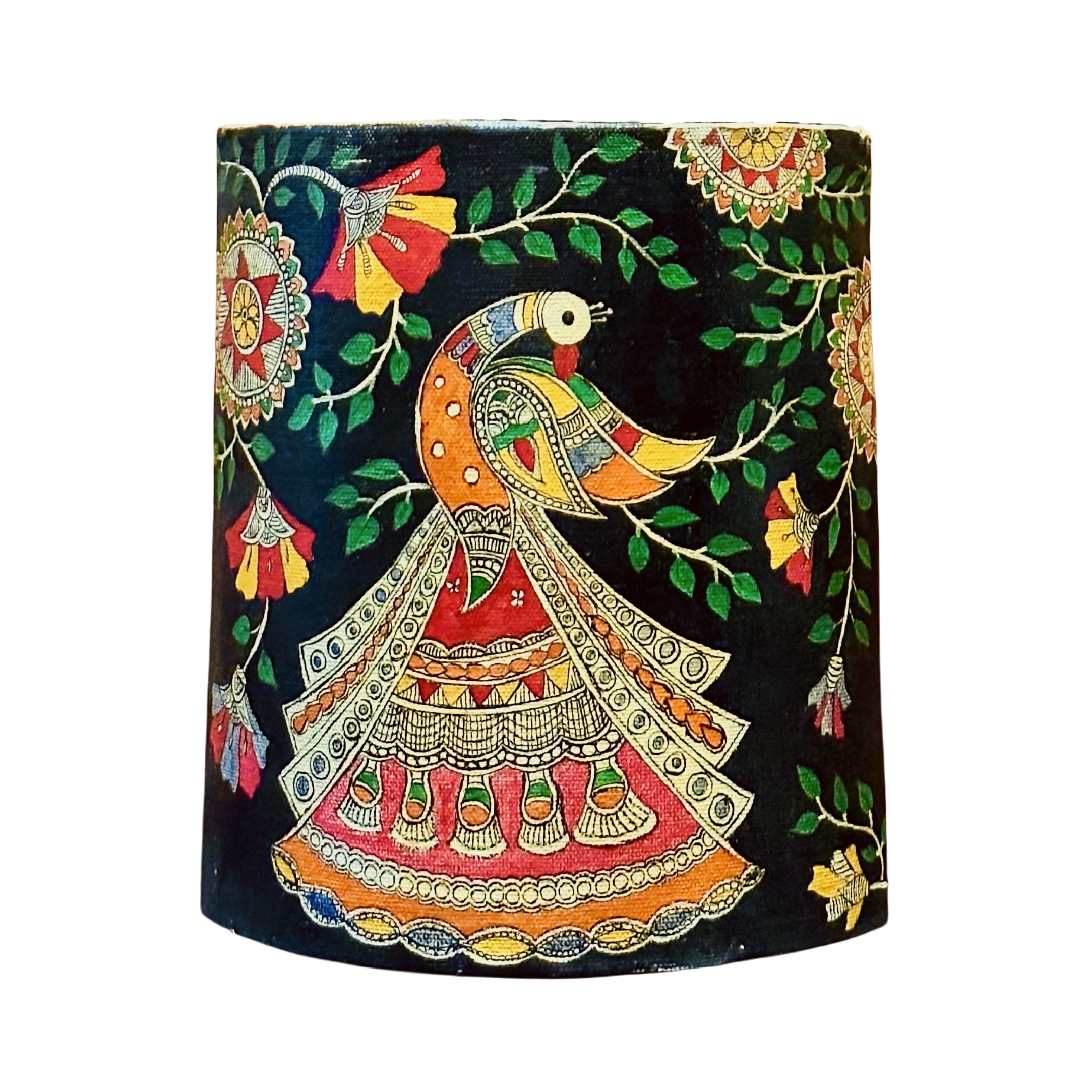 Mayura – Ornamental Grace | Madhubani Art on Cylindrical Canvas - Buy ...
